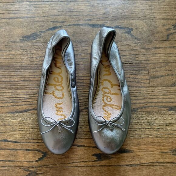 Sam Edelman | Shoes | Samedelman Silver Leather Flats With Bows At The ...